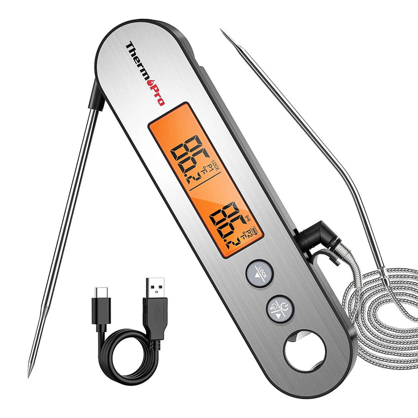 ThermoPro TP610 Su Geçirmez, Dijital ve Işıklı Çift Problu Katlanabili ...